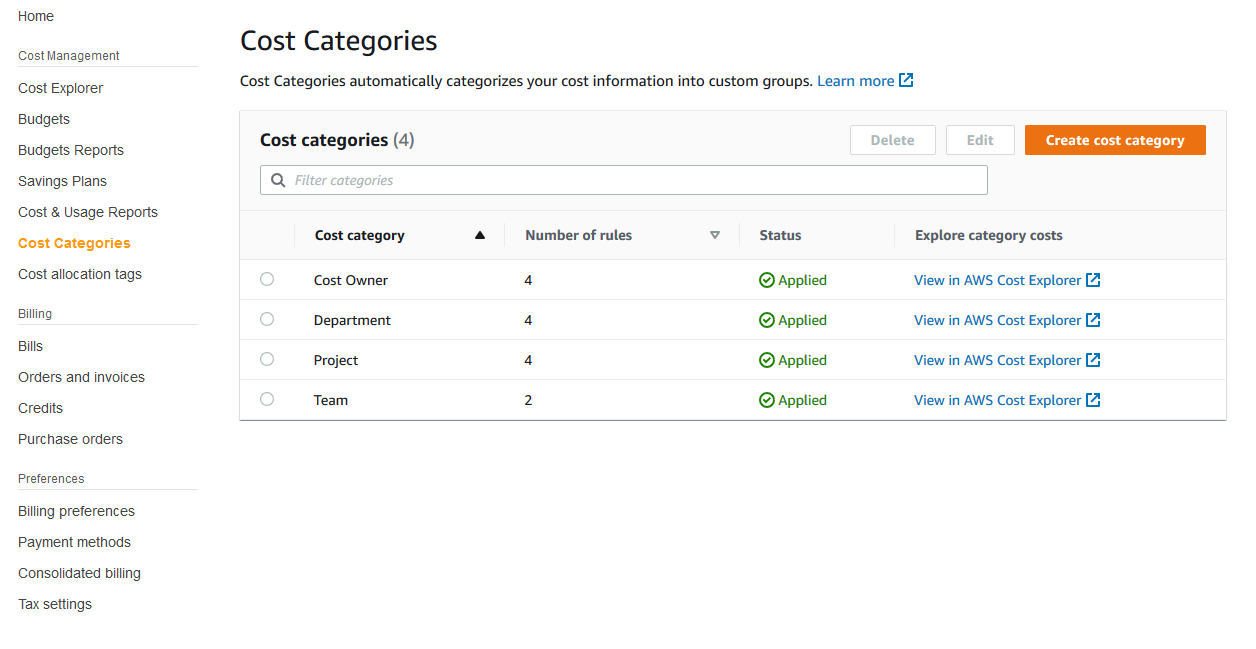 AWS Cost Categories Features Amazon Web Services